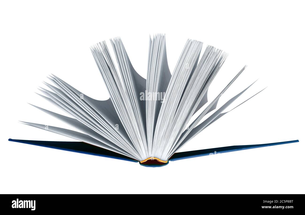 Open blue book isolated on white background with clipping path for your ...