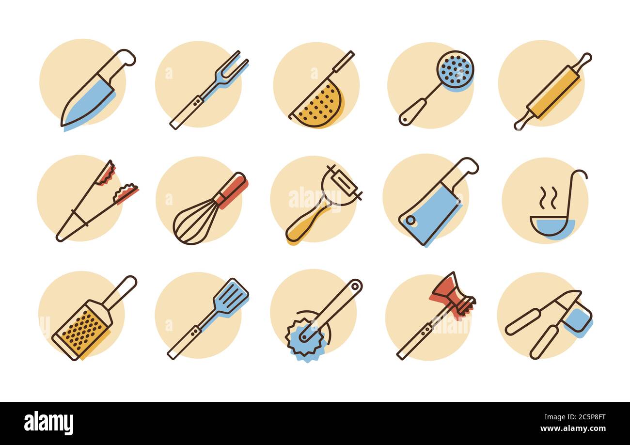 Kitchenware and kitchen vector icon set. Graph symbol for cooking web ...