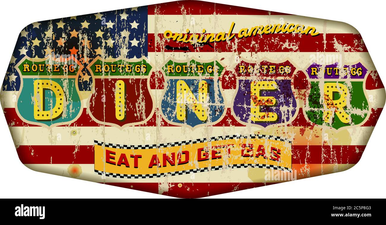 Vintage route 66 diner sign,old fast food restaurant advertsing sign ...