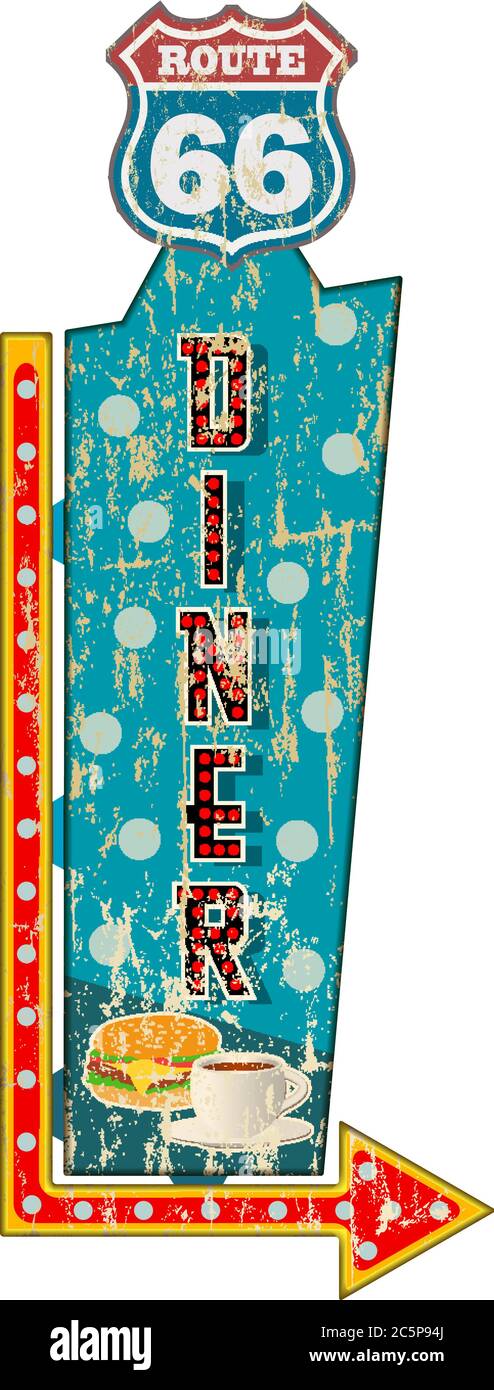 vintage route 66 gas sation sign, retro style vector illustration ...