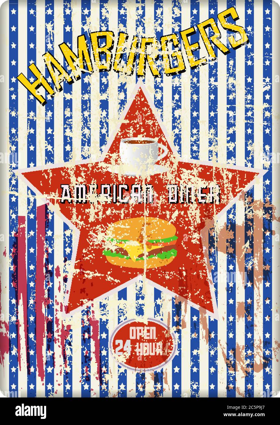 retro american diner sign, worn and weathered, vector eps Stock Vector ...