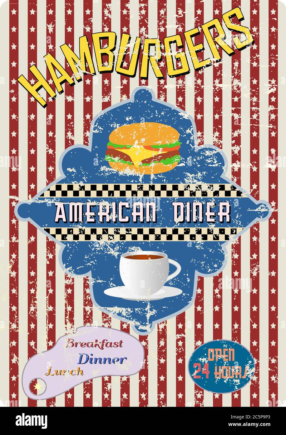 retro american diner sign, worn and weathered, vector eps Stock Vector ...