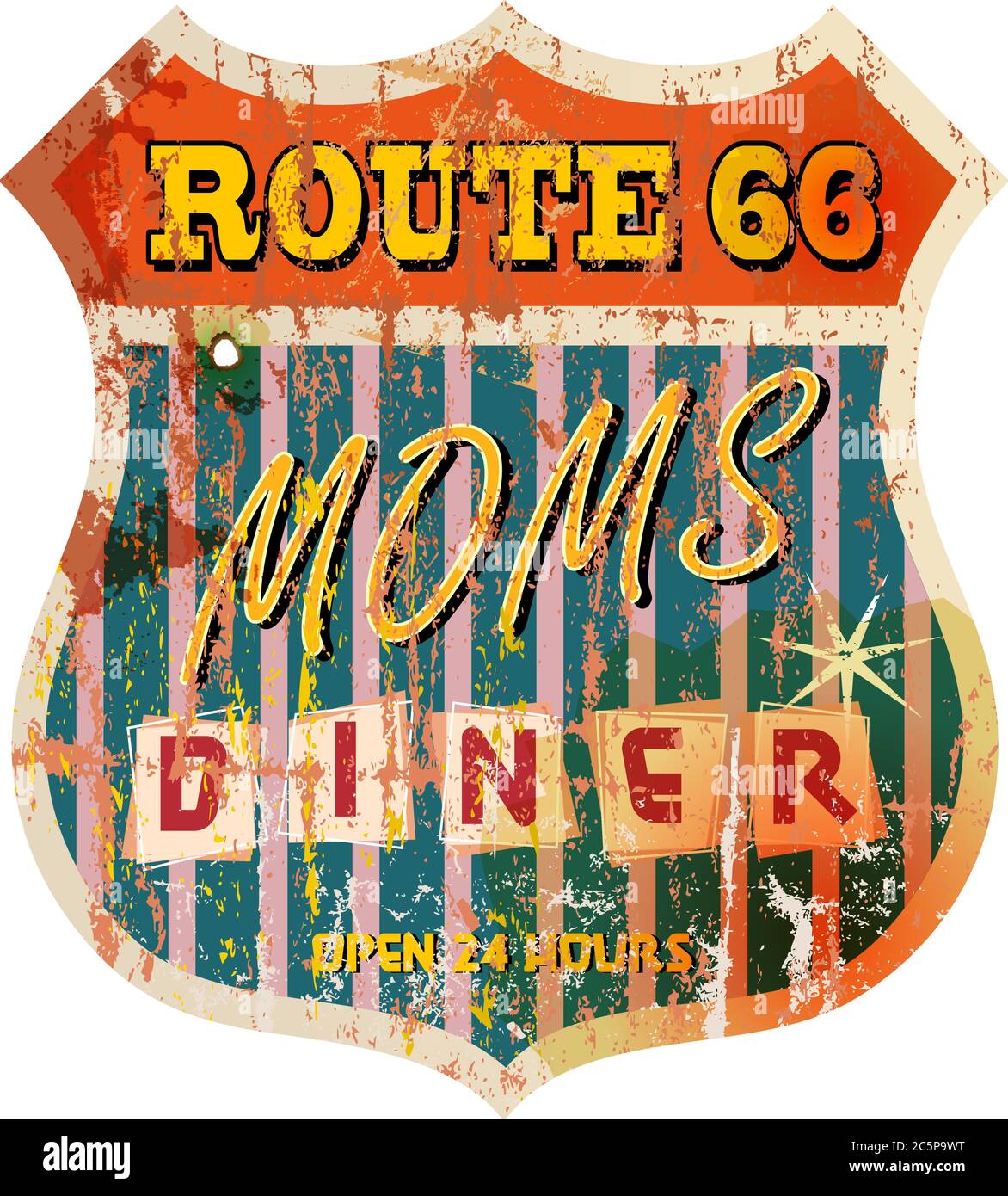 Vintage route 66 diner sign,old fast food restaurant advertsing sign ...