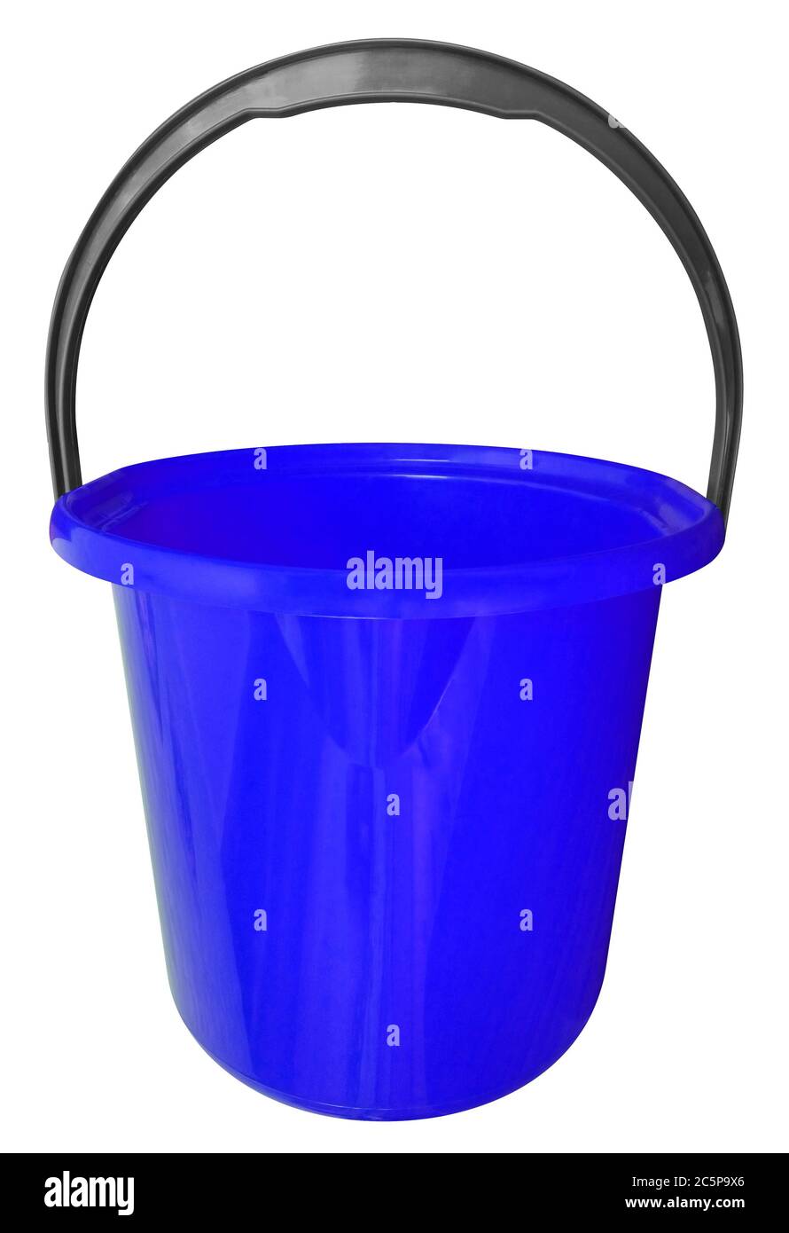 Dark blue plastic bucket isolated on white background with Clipping ...