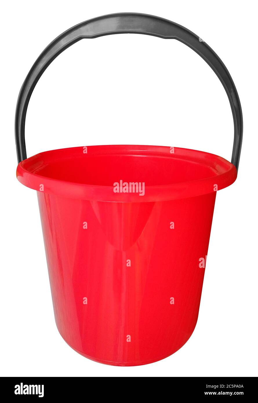 Red plastic bucket isolated on white background with Clipping path ...