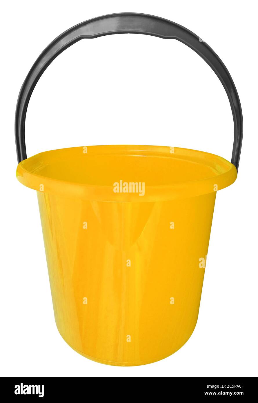 Yellow plastic bucket isolated on white background with Clipping path ...