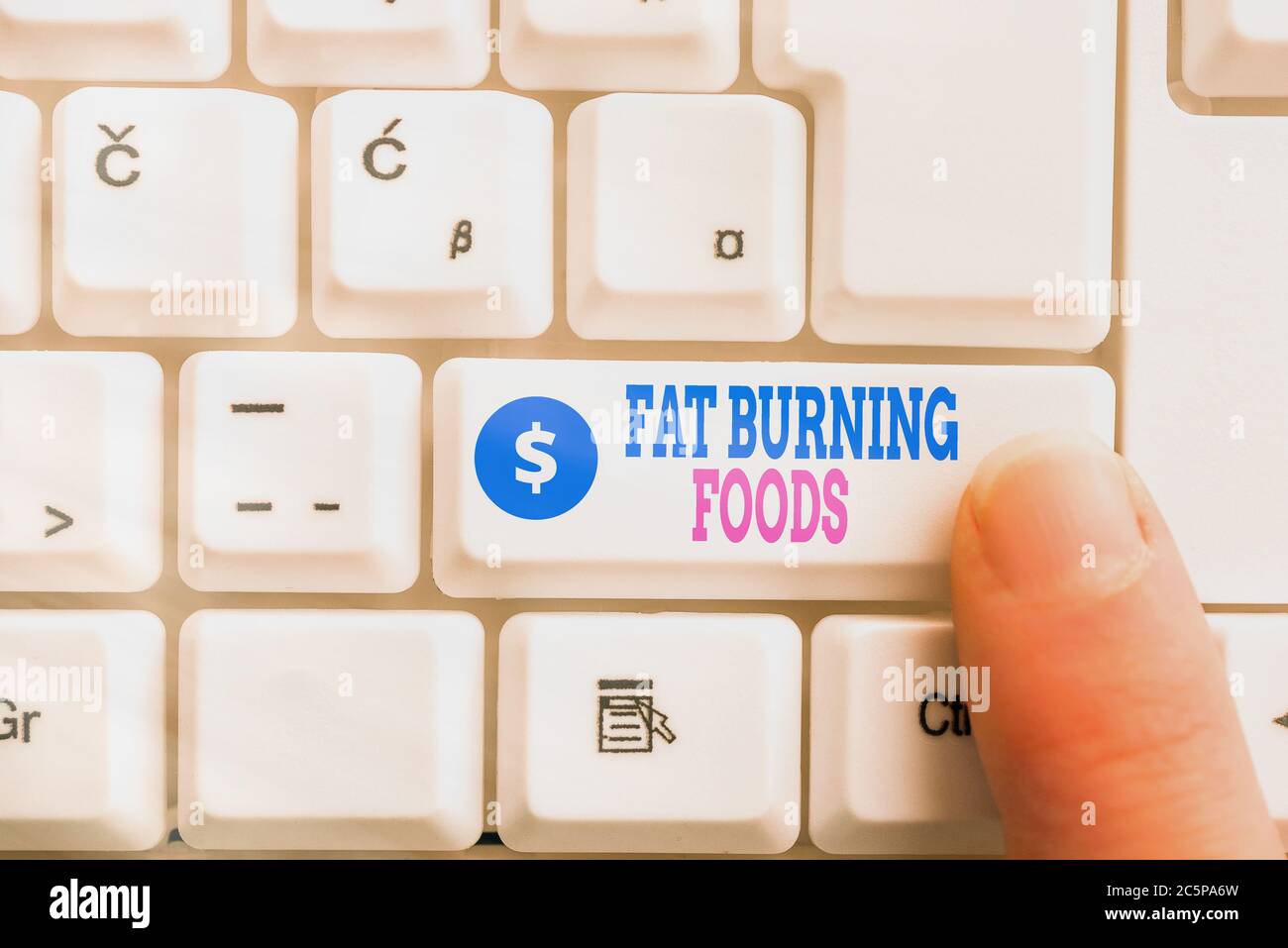 Writing note showing Fat Burning Foods. Business concept for produce ...