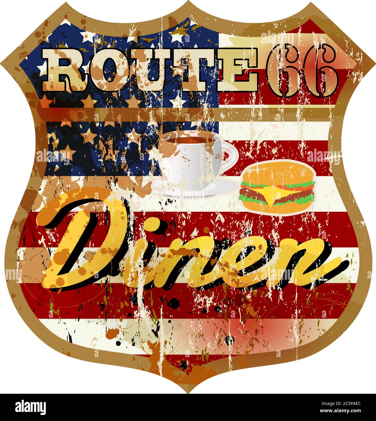 Vintage route 66 diner sign,old fast food restaurant advertsing sign ...