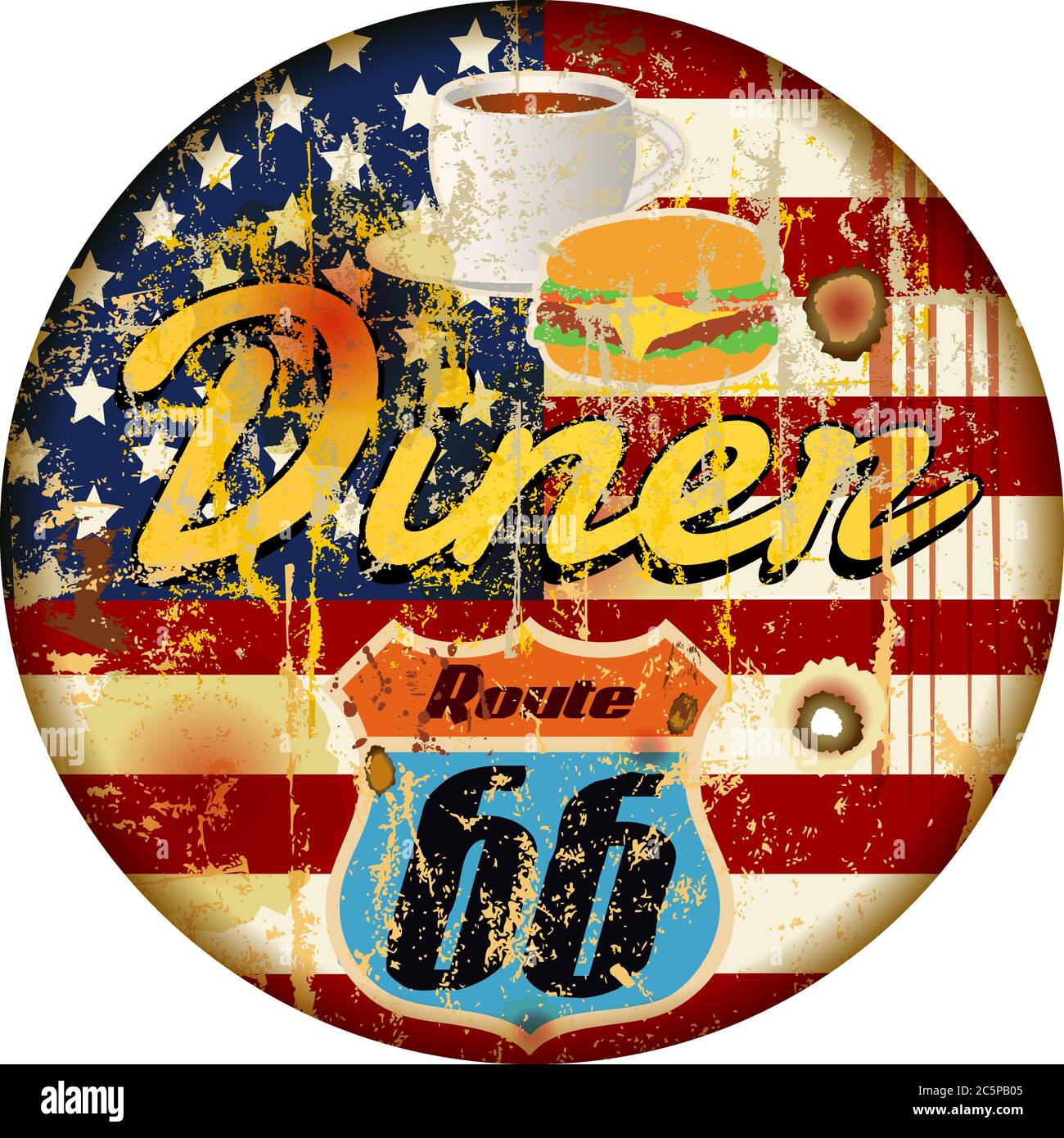 Vintage route 66 diner sign,old fast food restaurant advertsing sign ...