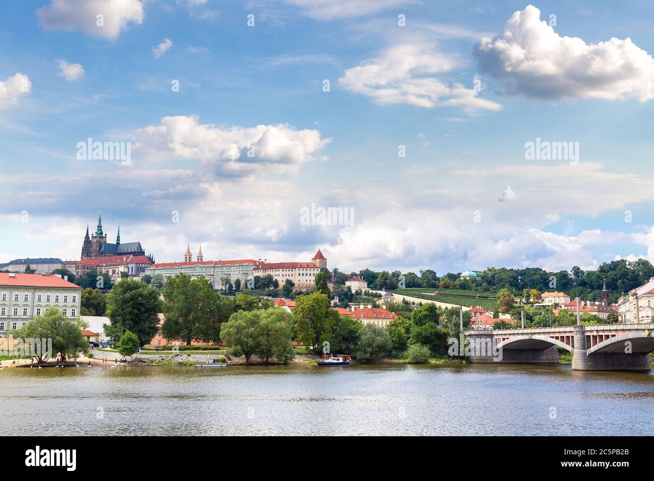 Cityscape of Prague. Panoramic view of Prague and river Vltava in Prague in a summer day Stock ...