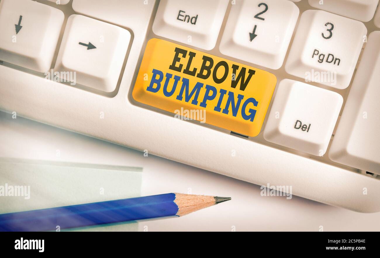 Handwriting text Elbow Bumping. Conceptual photo newlytrended handshake ...