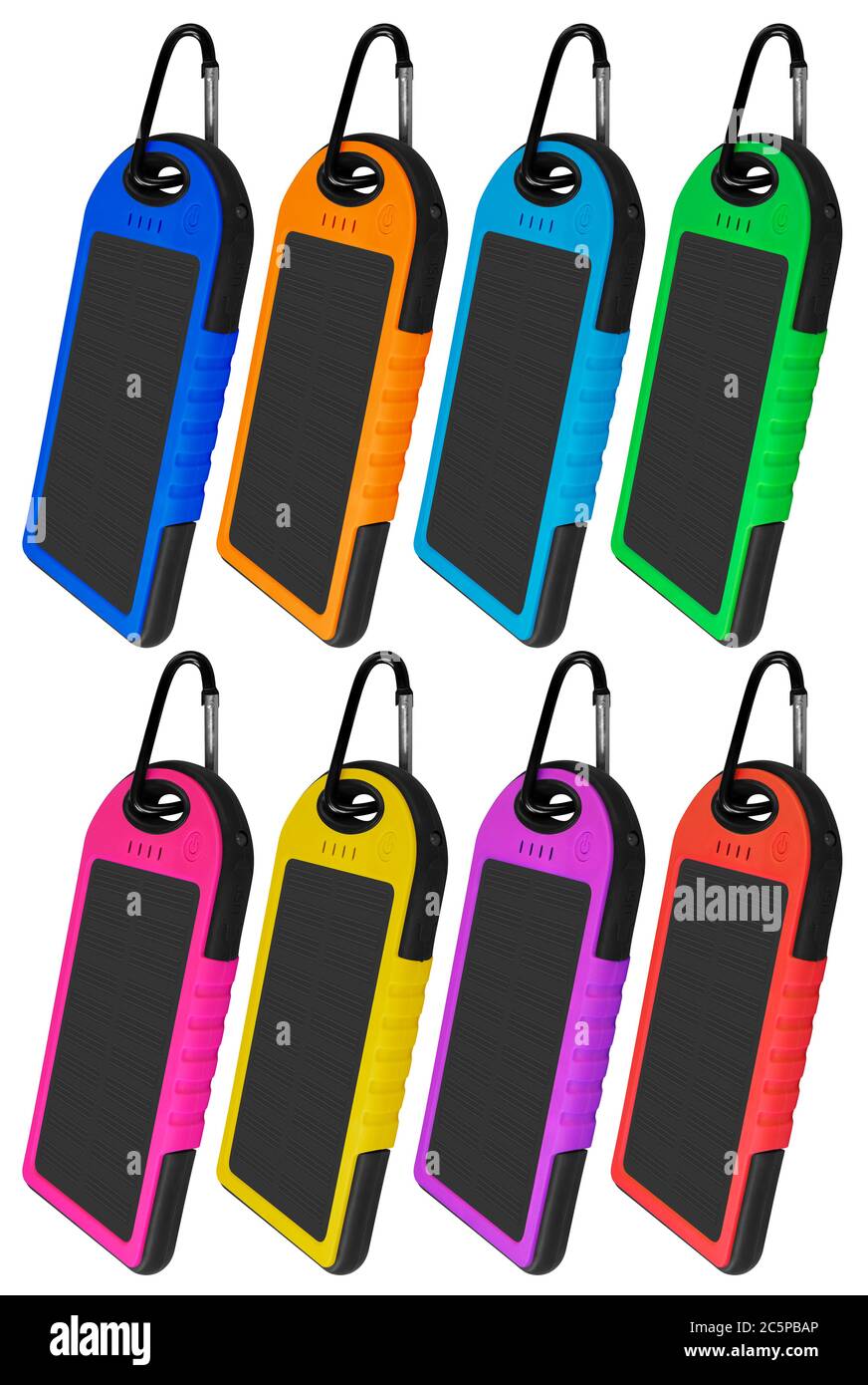 Colorful portable solar chargers for smart phone isolated on white ...