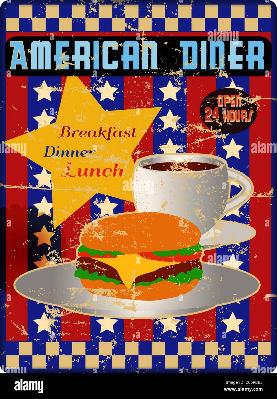 retro american diner sign, worn and weathered, vector eps Stock Vector ...