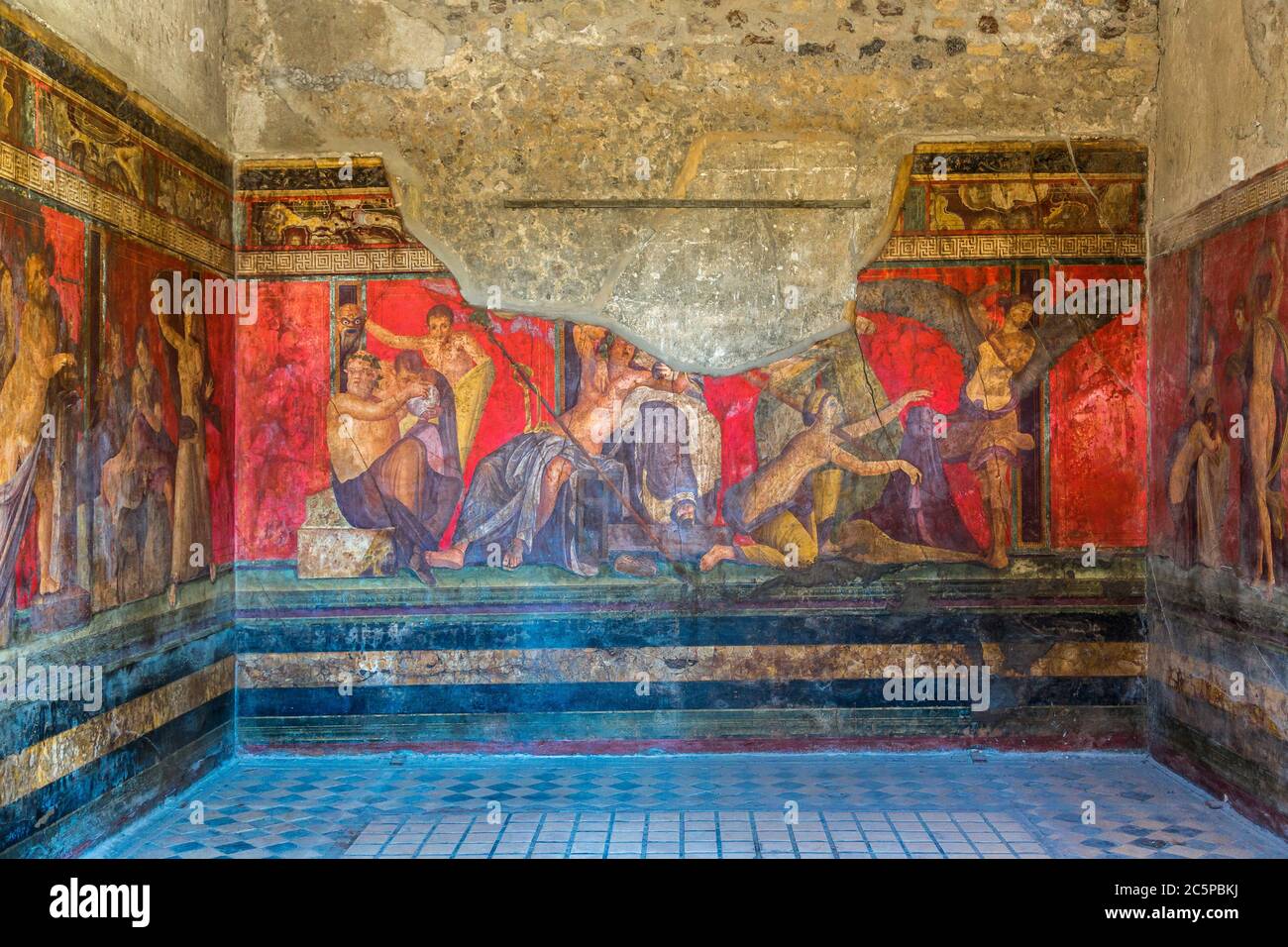 Painted wall in Pompeii city destroyed in 79BC by the eruption of Mount ...