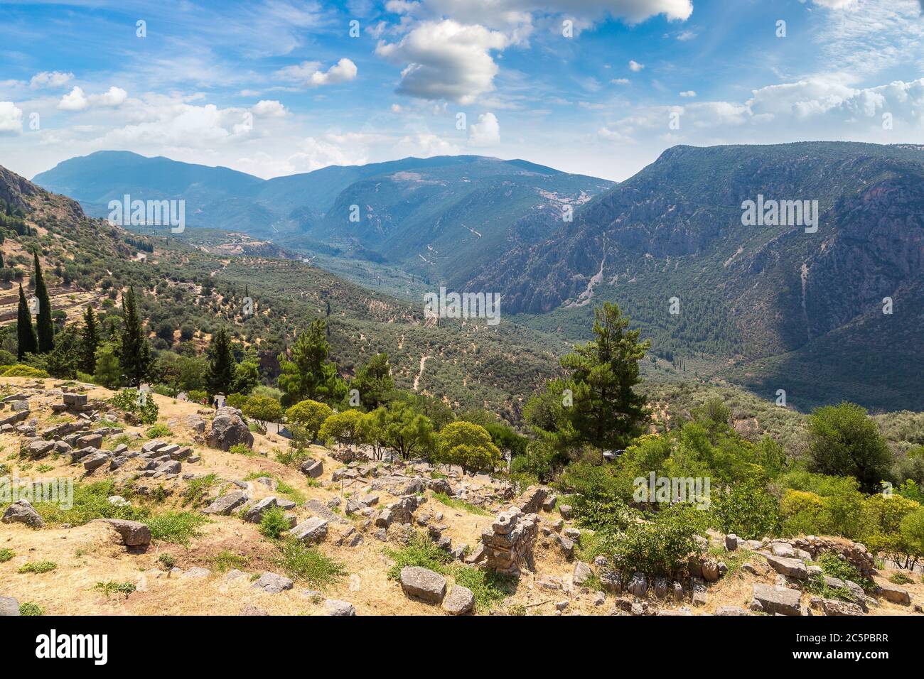 Ancient ruins in Delphi, Greece in a summer day Stock Photo - Alamy