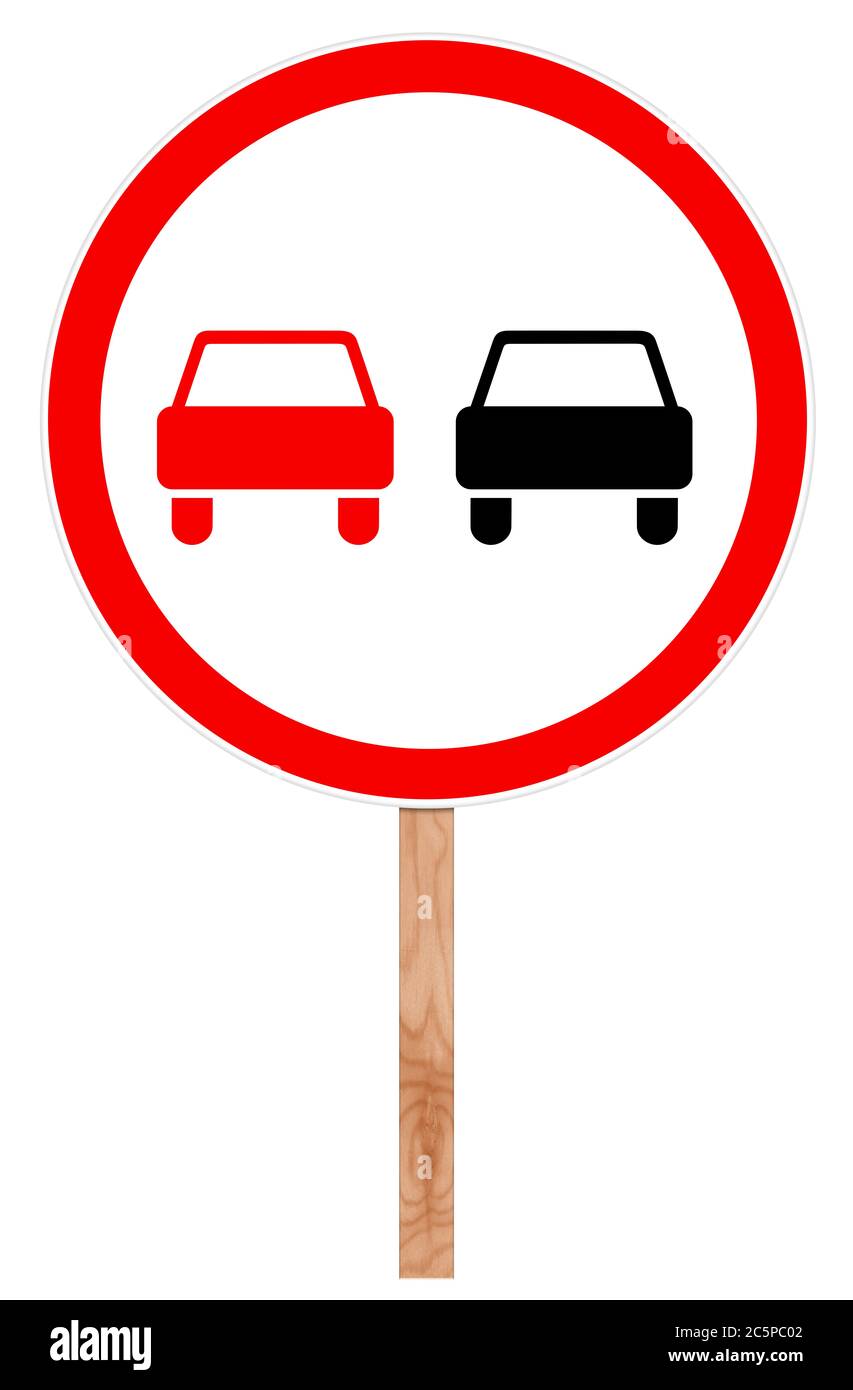 Prohibitory traffic sign isolated on white - Overtaking is forbidden ...