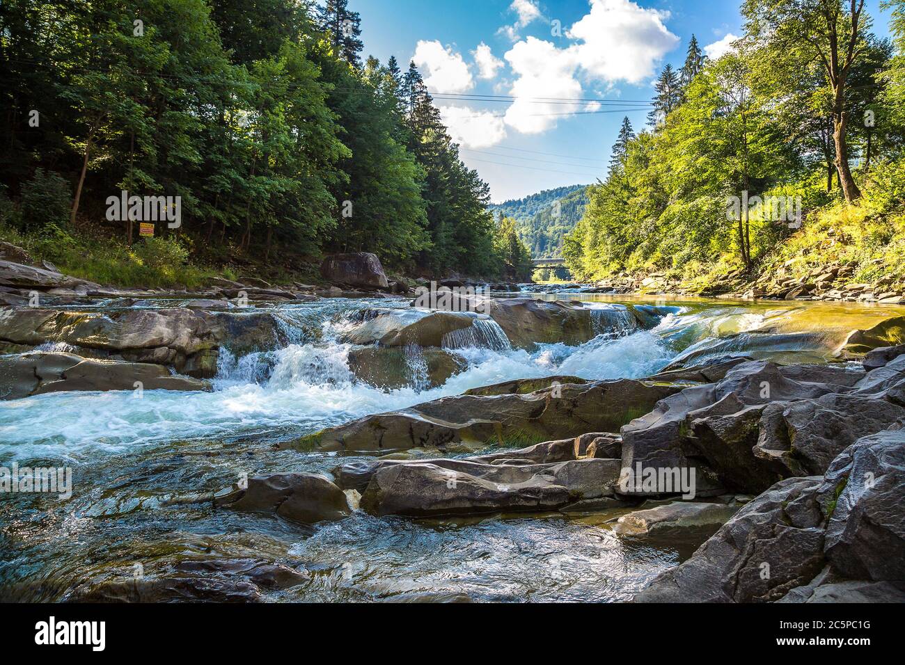 The mountain river Prut and waterfalls in Yaremche, Carpathians ...