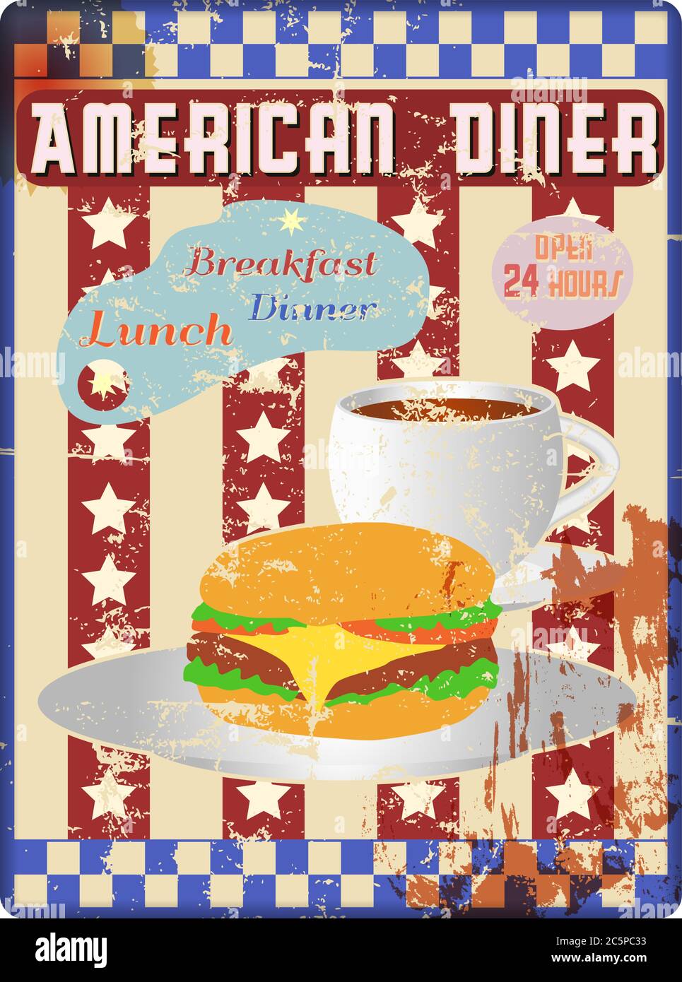 retro american diner sign, worn and weathered, vector eps Stock Vector ...