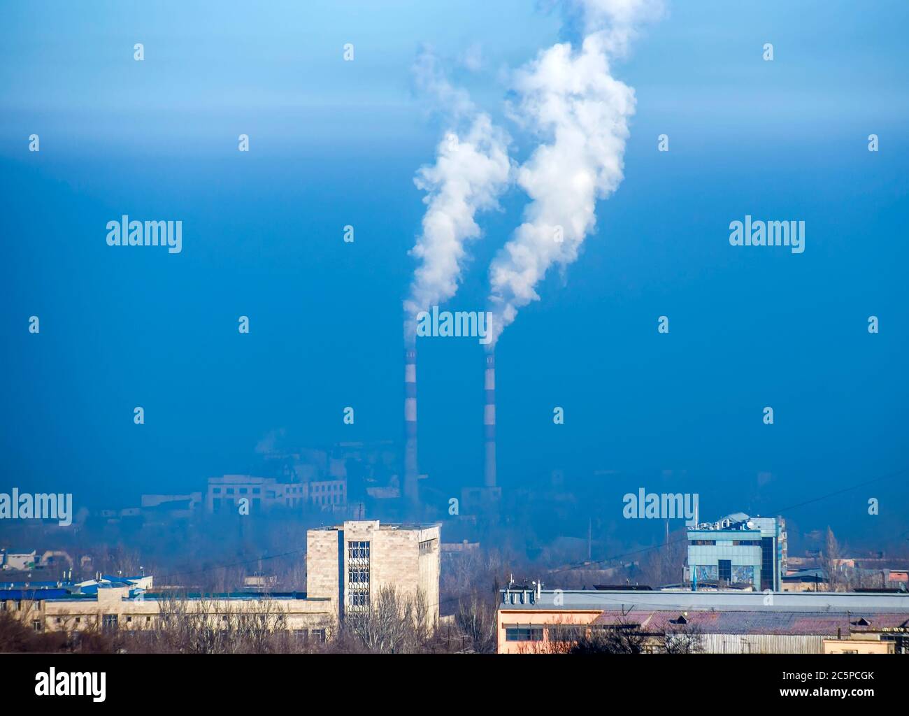 Urban landscape of Almaty, Kazakhstan. Smog at the city Stock Photo - Alamy