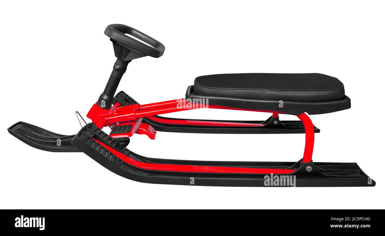 Red snow sledge isolated on white background. Clipping path included ...