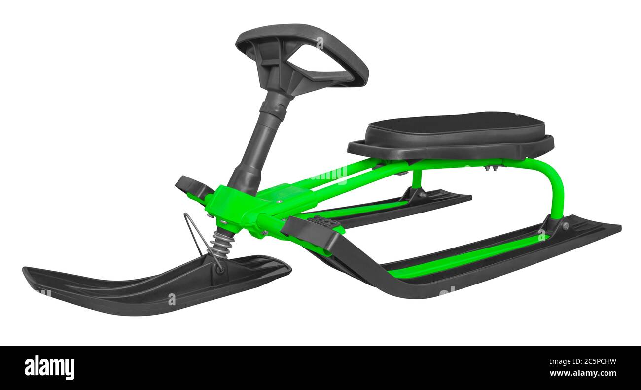 Green snow sledge isolated on white background. Clipping path included ...