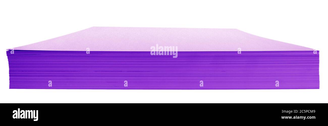 Stack of violet paper sheets isolated on white with Clipping Path Stock ...