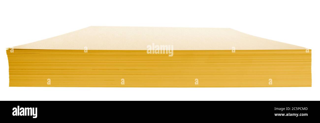 Stack of yellow paper sheets isolated on white with Clipping Path Stock ...