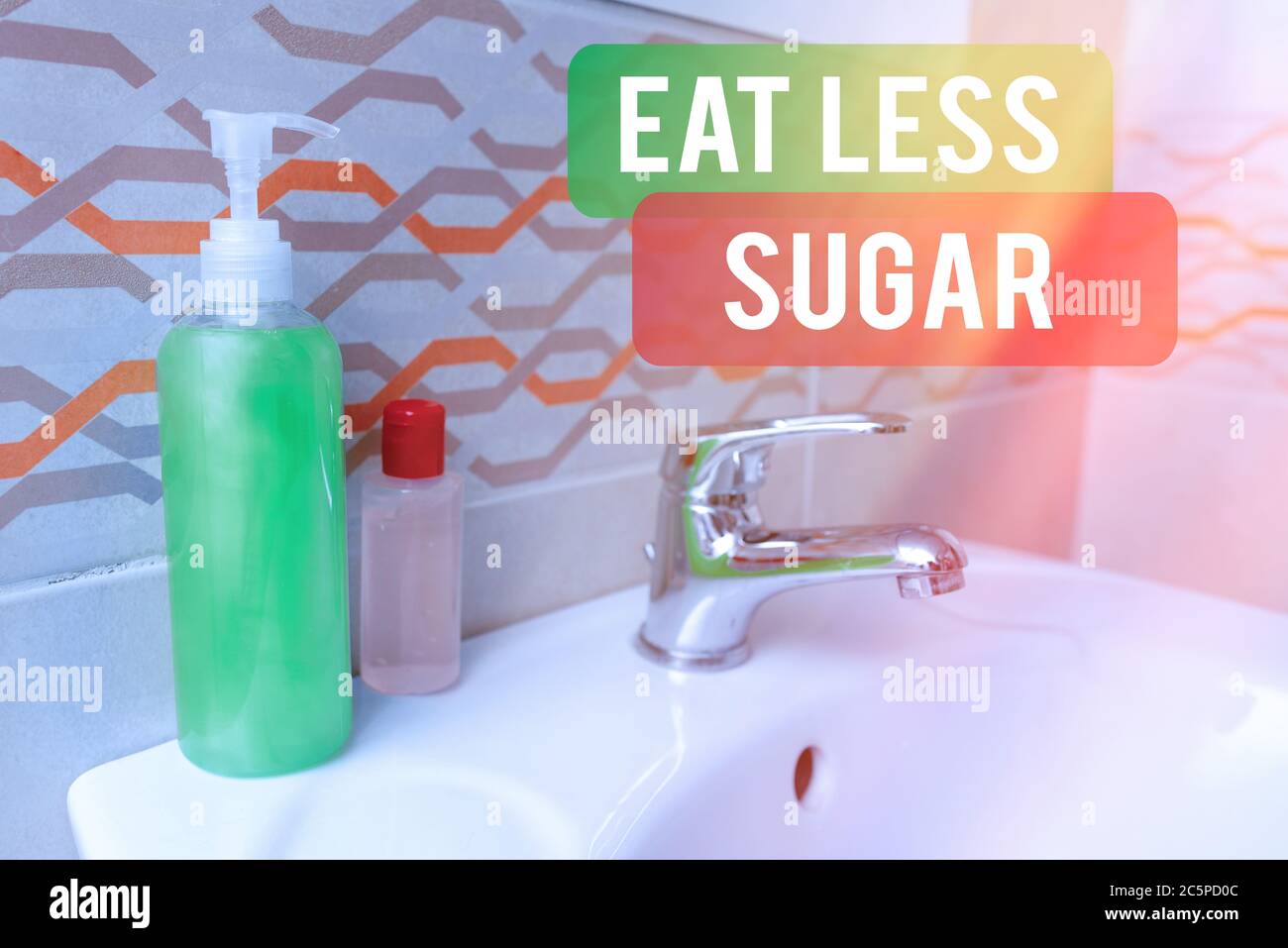 Handwriting text writing Eat Less Sugar. Conceptual photo reducing ...