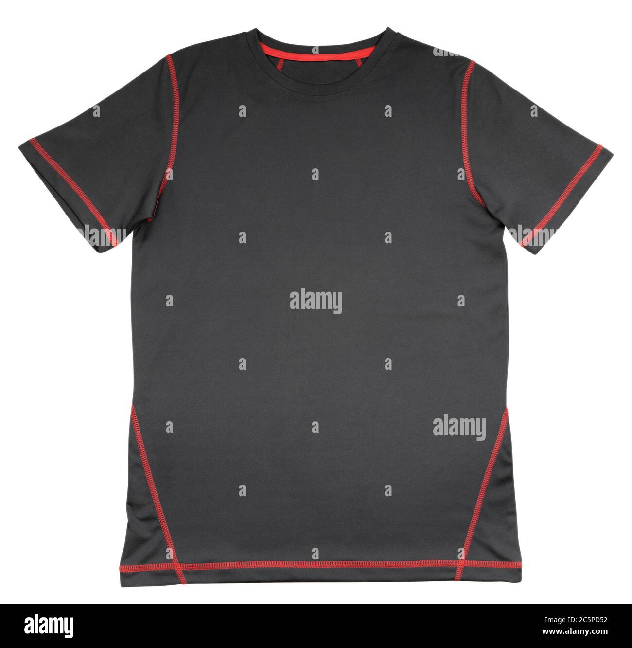 Black T-Shirt with red seam isolated on white background. Clipping path ...