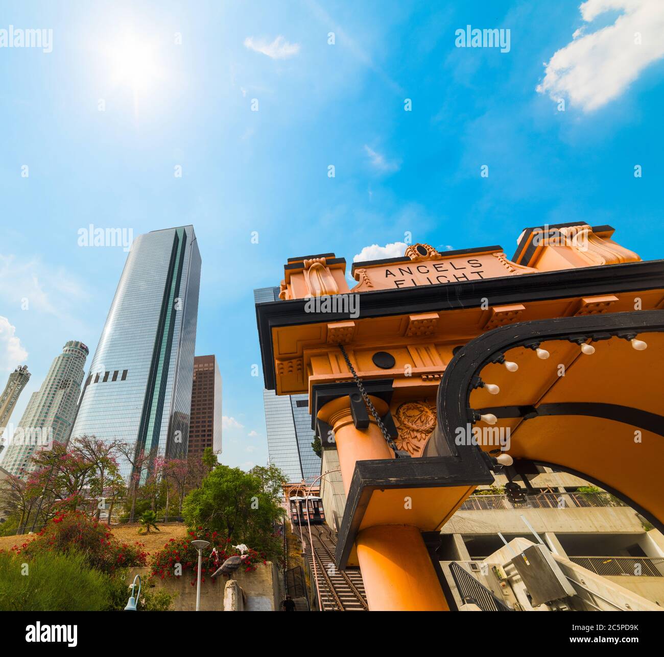 Funicular Angel FLight in Los Angeles on a clear day, California Stock ...