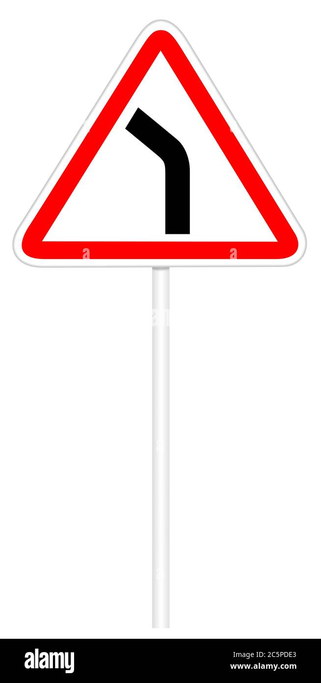 Warning traffic sign isolated on white 3D illustration - Dangerous turn ...