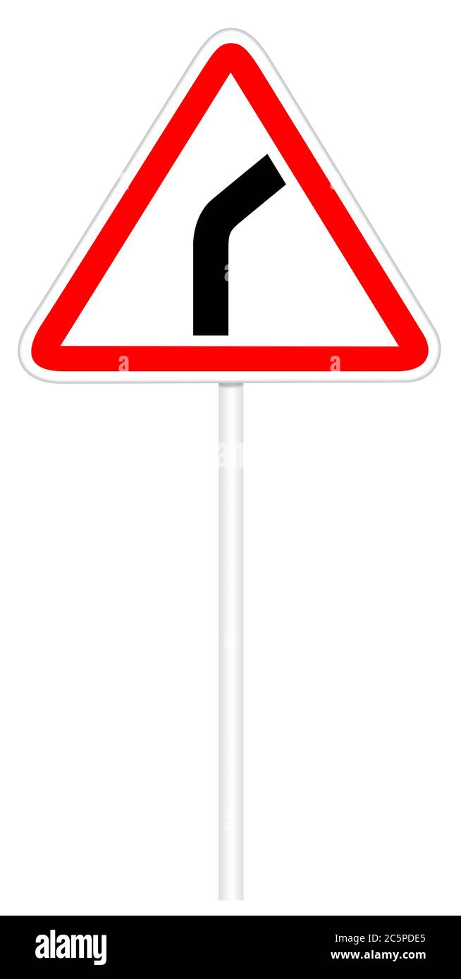 Warning traffic sign isolated on white 3D illustration - Dangerous turn ...