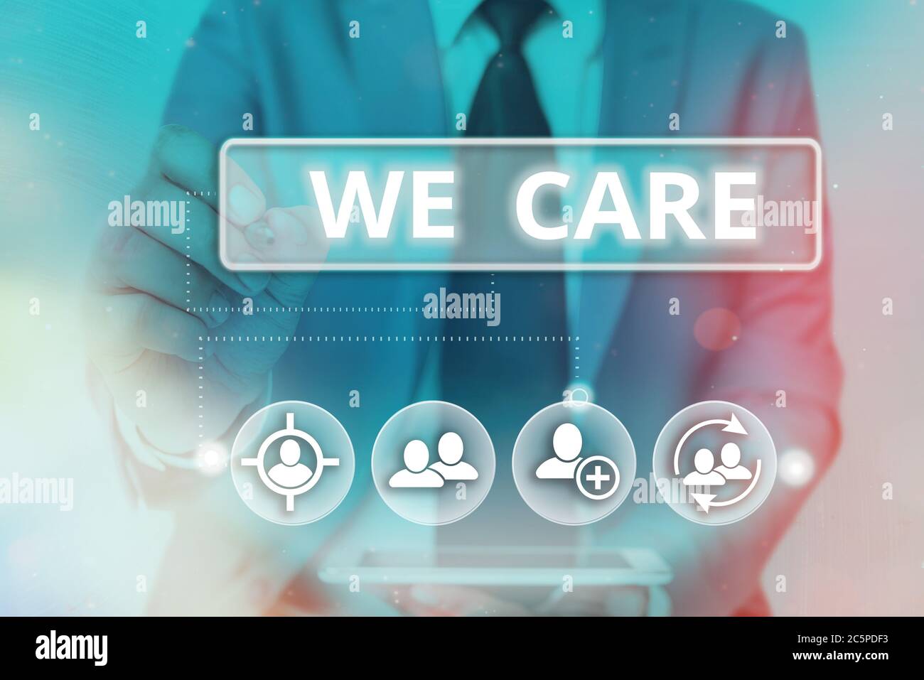Writing note showing We Care. Business concept for Cherishing someones ...