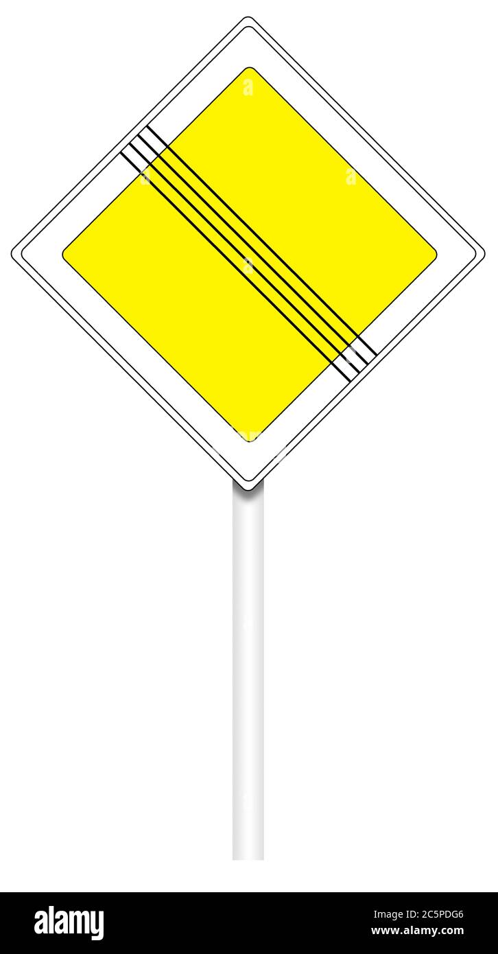 Warning traffic sign isolated on white, illustration - End of main road ...