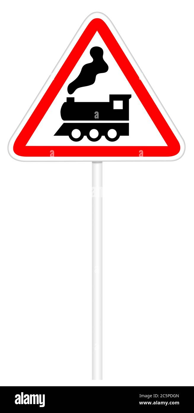 Warning traffic sign isolated on white 3D illustration - Railroad Stock ...