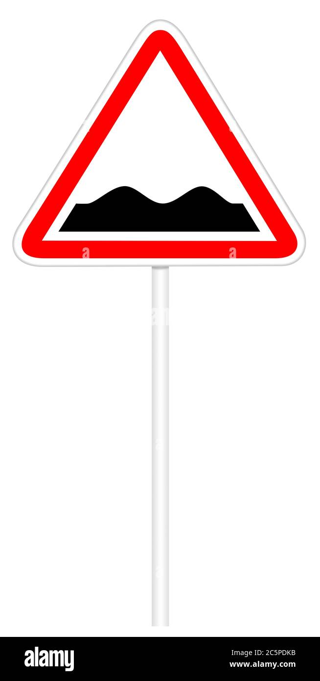 Warning traffic sign isolated on white 3D illustration - Rough road ...