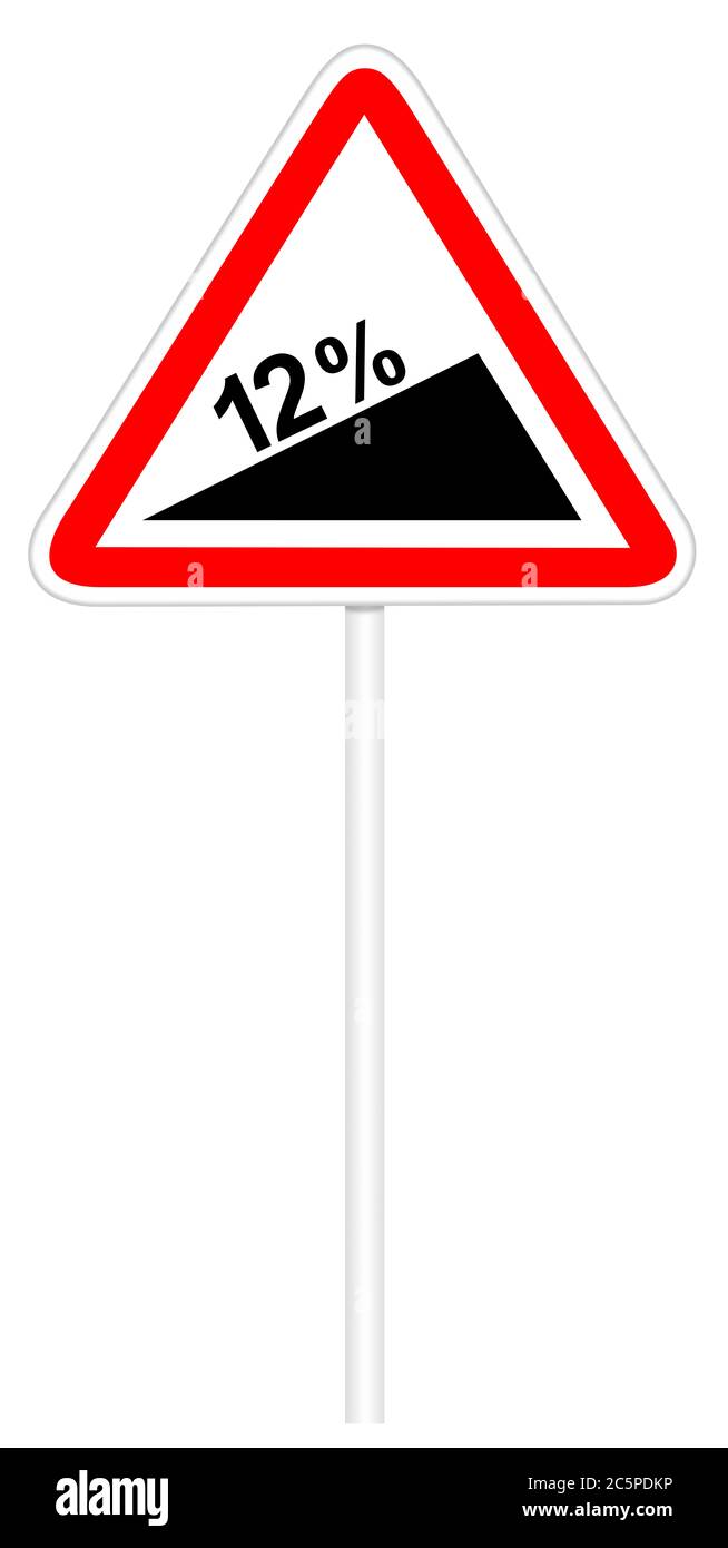 Warning traffic sign isolated on white 3D illustration - Steep climb ...