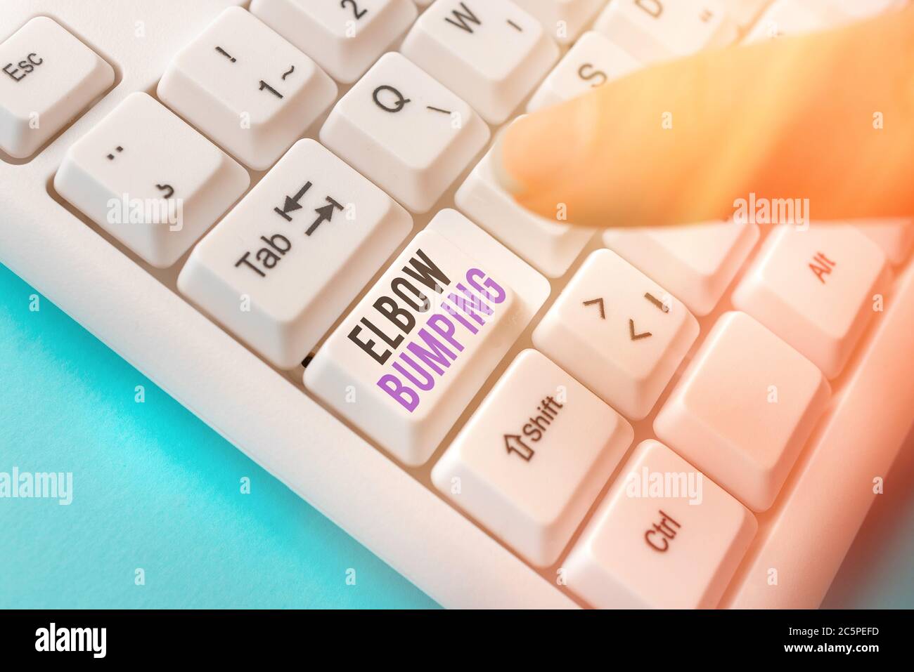 Handwriting text Elbow Bumping. Conceptual photo newlytrended handshake ...