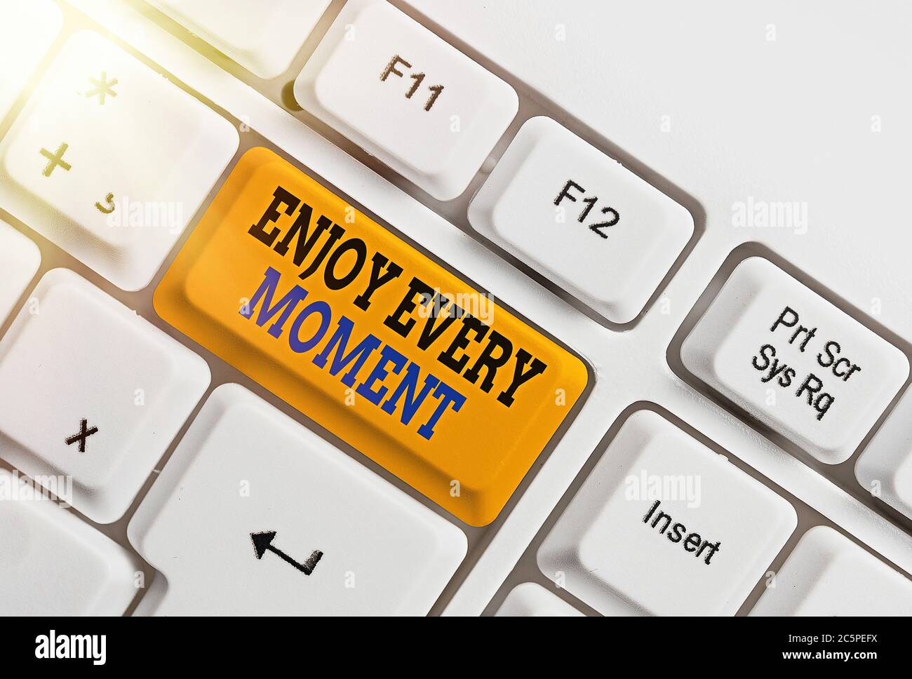 Writing note showing Enjoy Every Moment. Business concept for stay ...