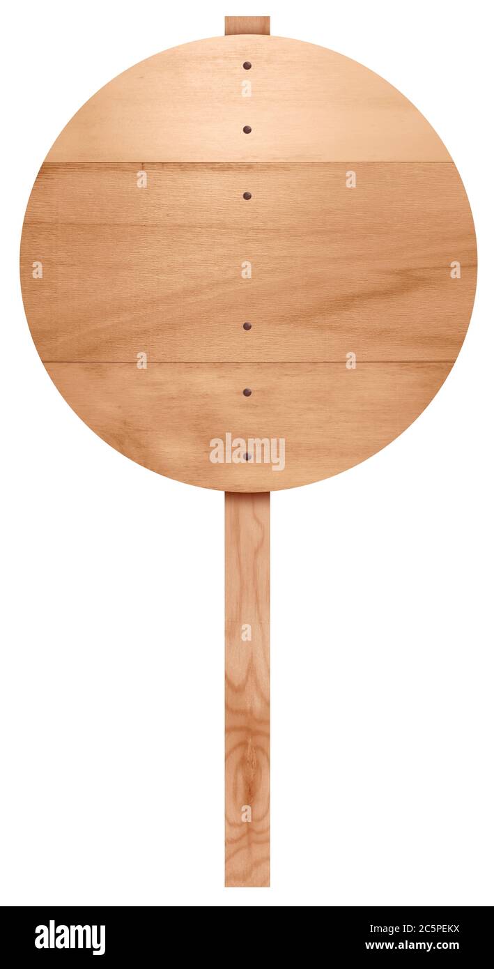 Empty round wooden sign isolated on white background Stock Photo - Alamy