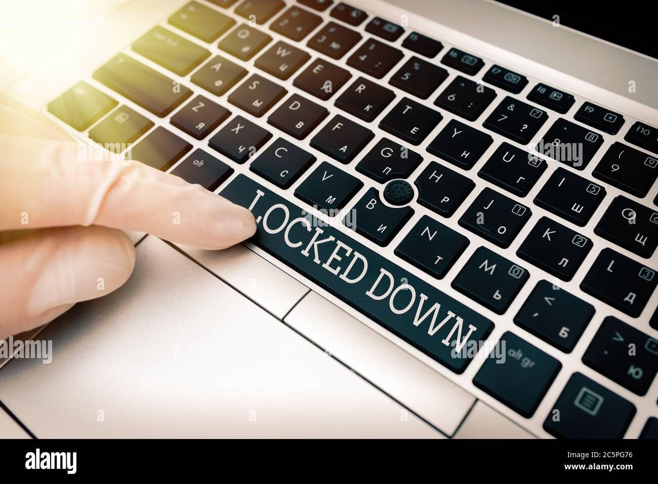 Writing note showing Locked Down. Business concept for emergency ...