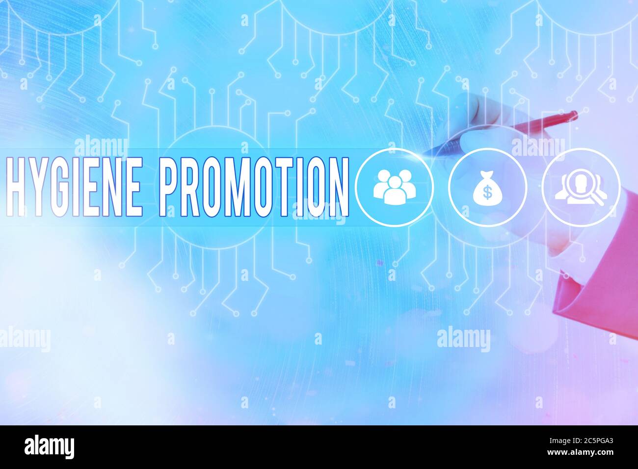 Conceptual hand writing showing Hygiene Promotion. Concept meaning systematic program to prevent ...