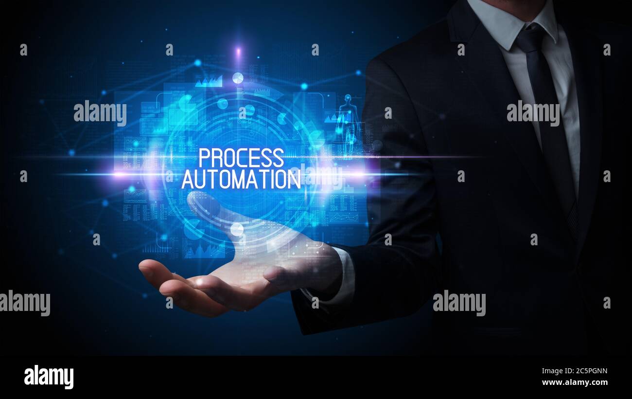 Man hand holding PROCESS AUTOMATION inscription, technology concept ...