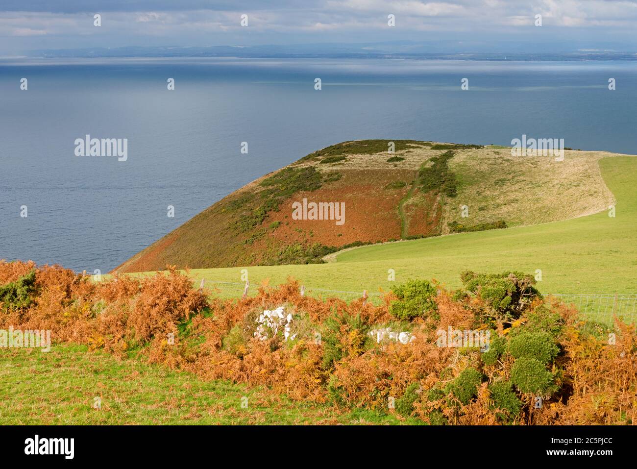 autumnal view from Bossington hill on the South West Coast path looking ...