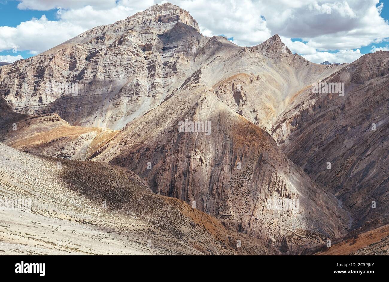 Picturesque mountain landscape with ancient Silk Way remains on the ...
