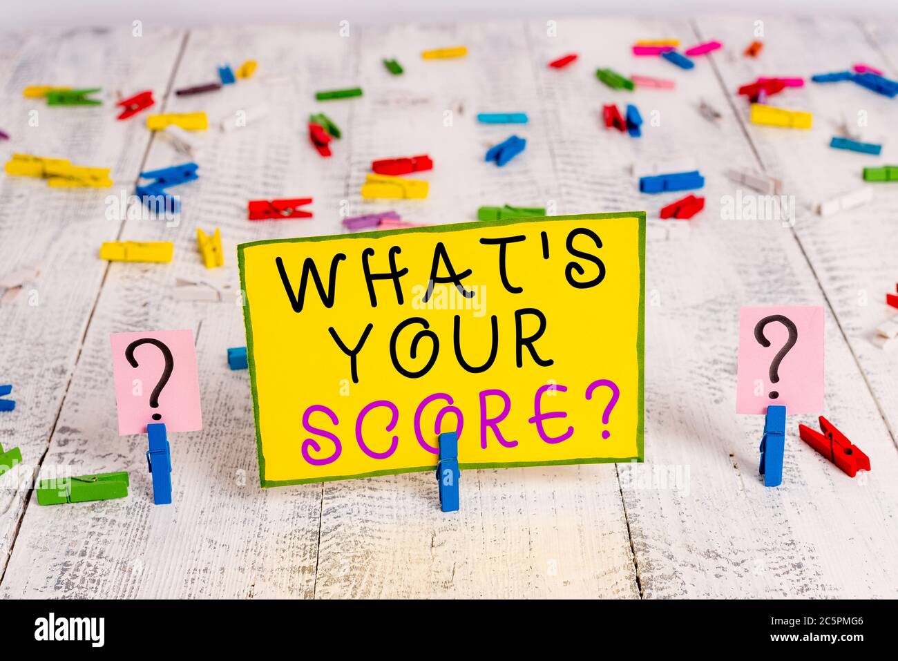 Text sign showing What S Your Score Question. Business photo text Tell ...