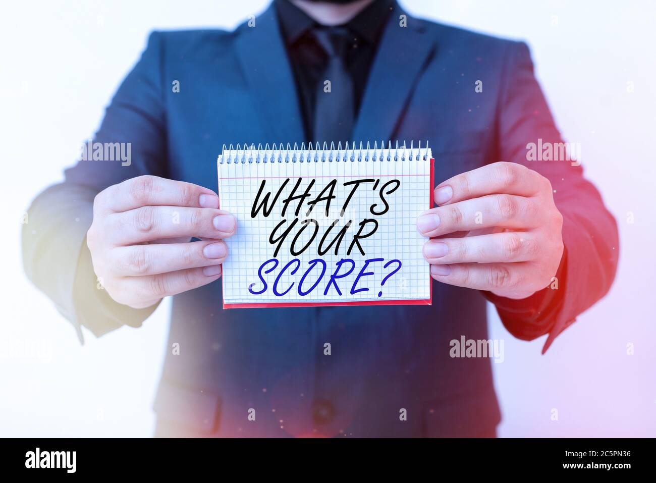 Writing note showing What S Your Score Question. Business concept for ...