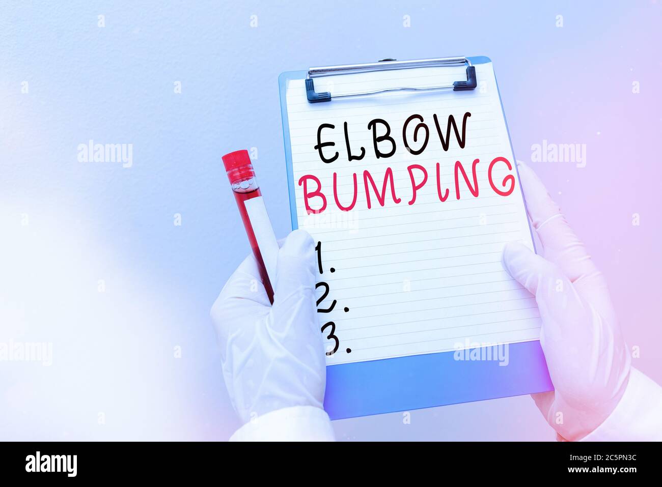 Handwriting text Elbow Bumping. Conceptual photo newlytrended handshake ...