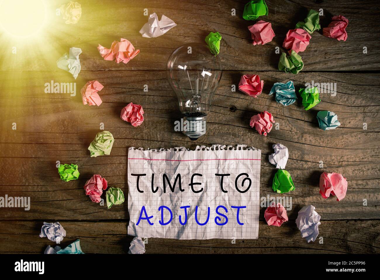 Writing note showing Time To Adjust. Business concept for making necessary or desirable changes ...