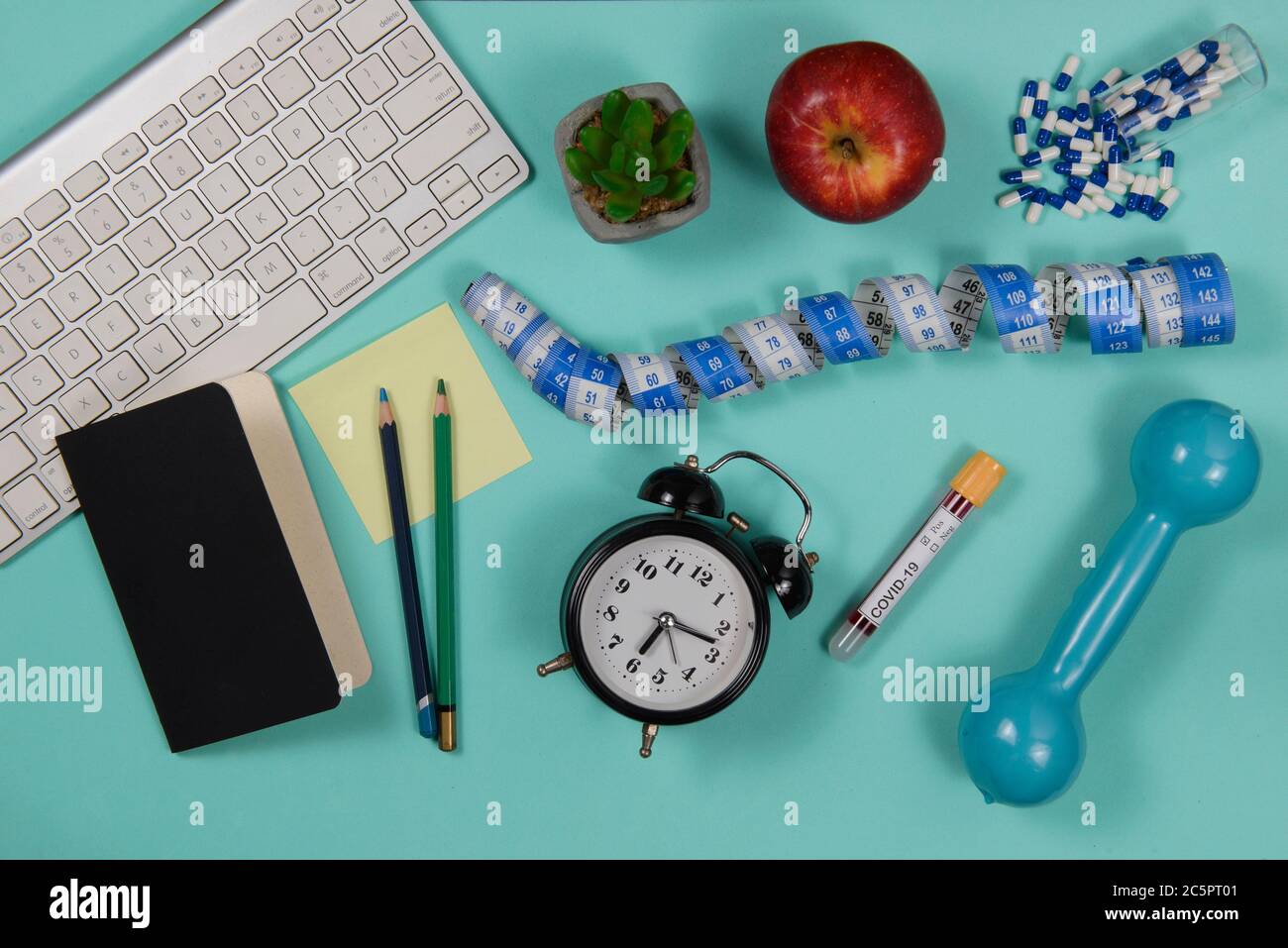 various elements of office and physical activity and health Stock Photo ...